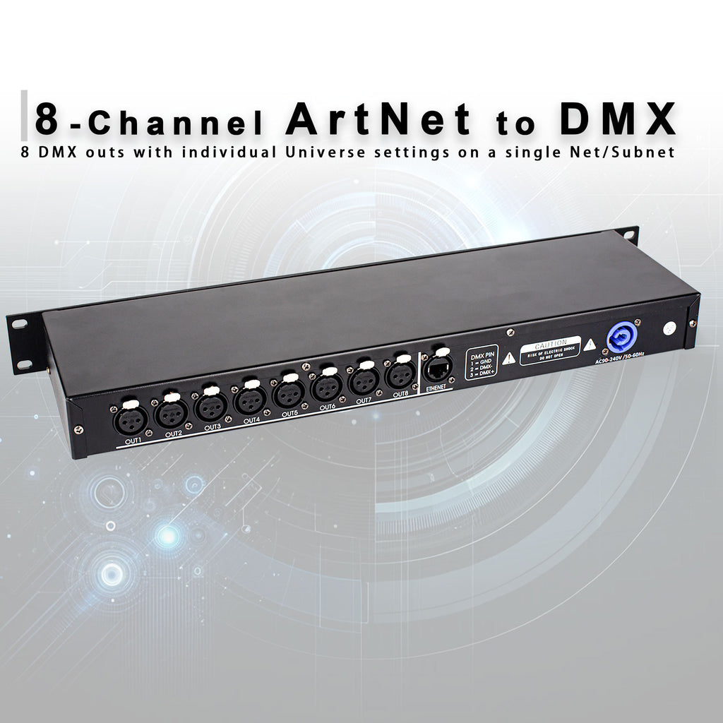 Pknight ArtNet DMX Interface, 8-Channel, 19" Rack, 1U Stage Lighting N