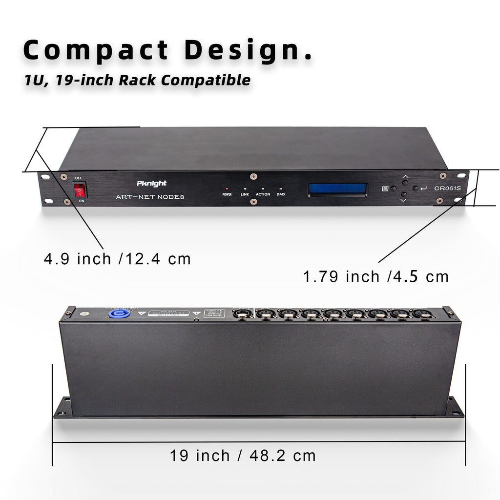 Pknight ArtNet DMX Interface, 8-Channel, 19" Rack, 1U Stage Lighting N